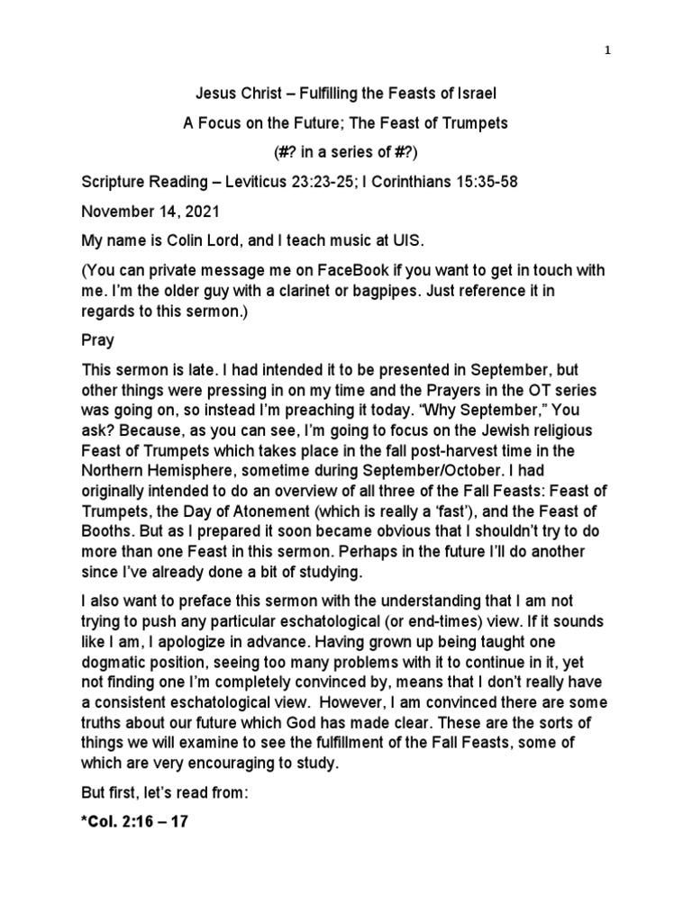 Jesus Christ - Fulfillment of The Feasts | PDF | Passover | Jewish Holidays