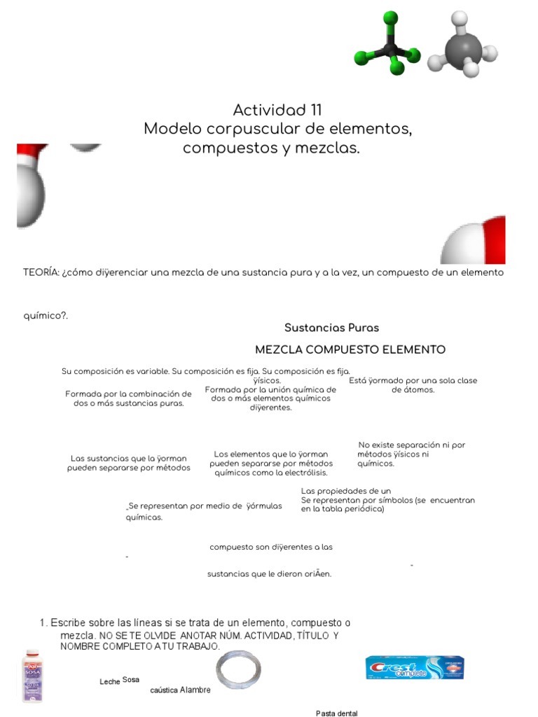 A11 Modelo Corpuscular de Elementos, Compuestos y Mezclas | PDF ...