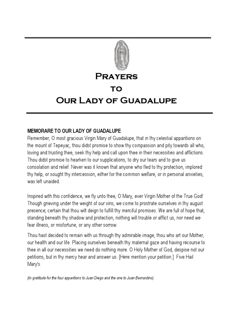 Prayers to Our Lady of Guadalupe | PDF | Mary, Mother Of Jesus | Prayer
