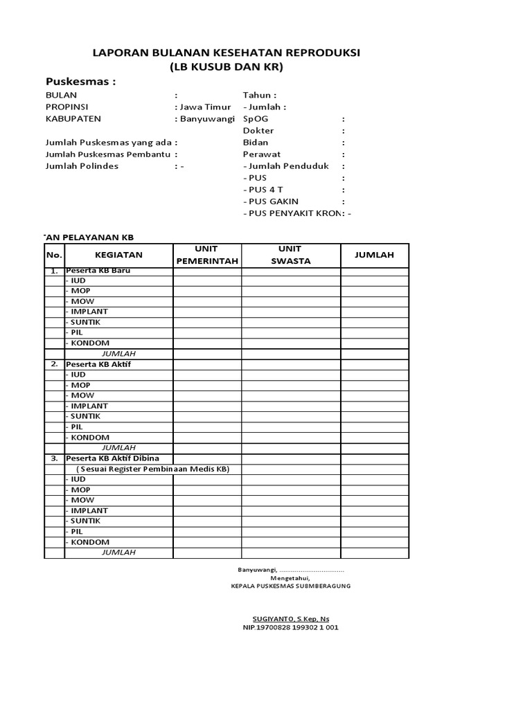 Blangko Laporan KB 2022 NEW | PDF