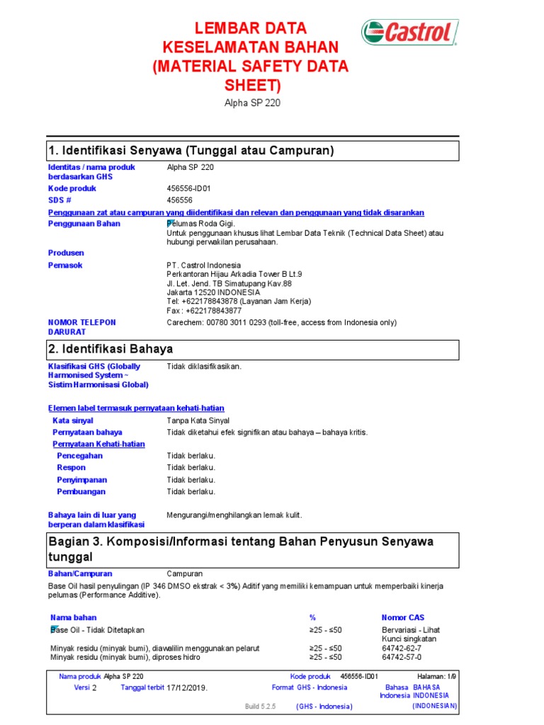 MSDS - Alpha SP 220 | PDF