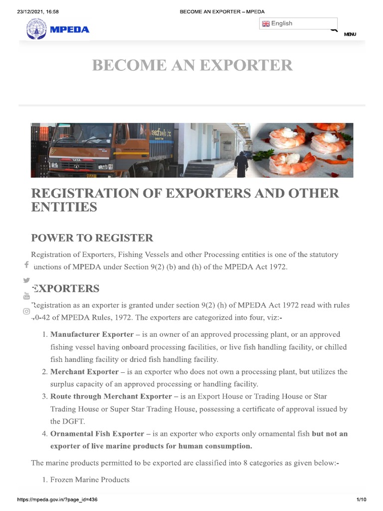 MPEDA Exporter Registration | PDF
