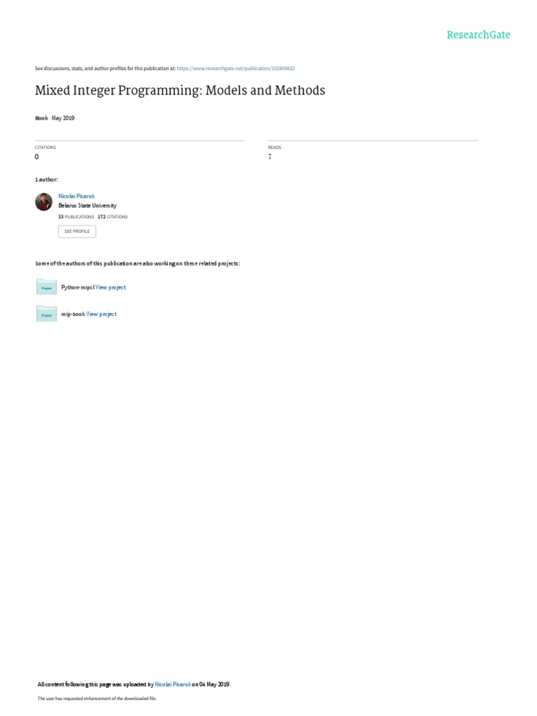 Mixed Integer Programming: Models and Methods - Nicolai Pisaruk | PDF ...