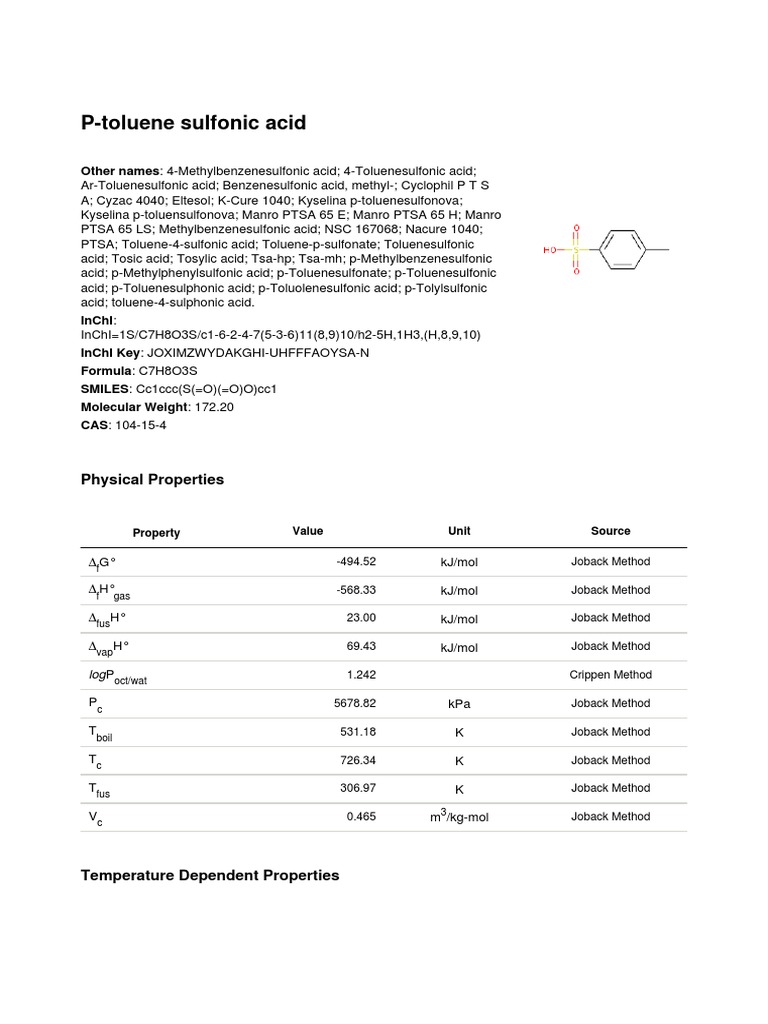 P-Toluene Sulfonic Acid | PDF | Gases | Enthalpy