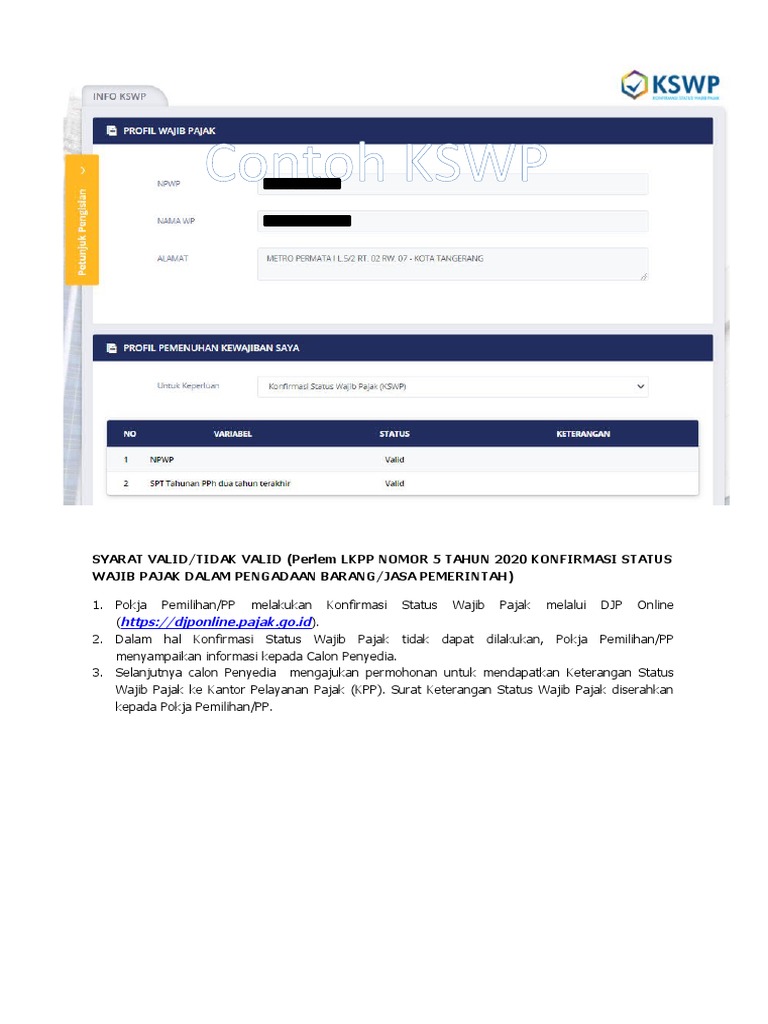 Contoh KSWP dan Status Validitasnya | PDF