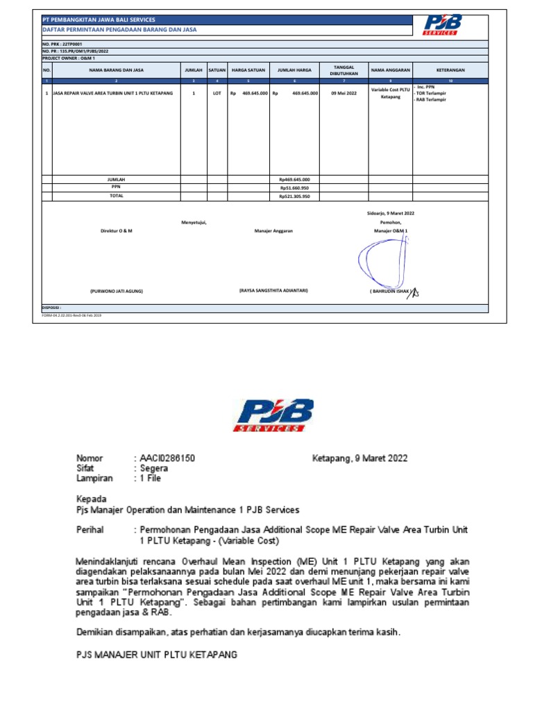 Permohonan Jasa Repair Valve PLTU Ketapang | PDF