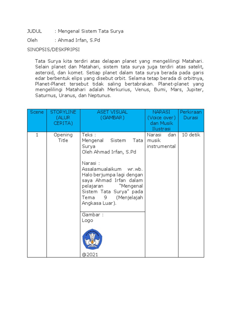 Contoh Storyline Video Pembelajaran | PDF