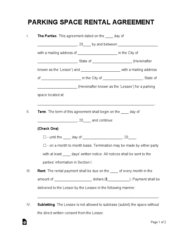 Parking Space Rental Agreement Template | PDF | Lease | Urban