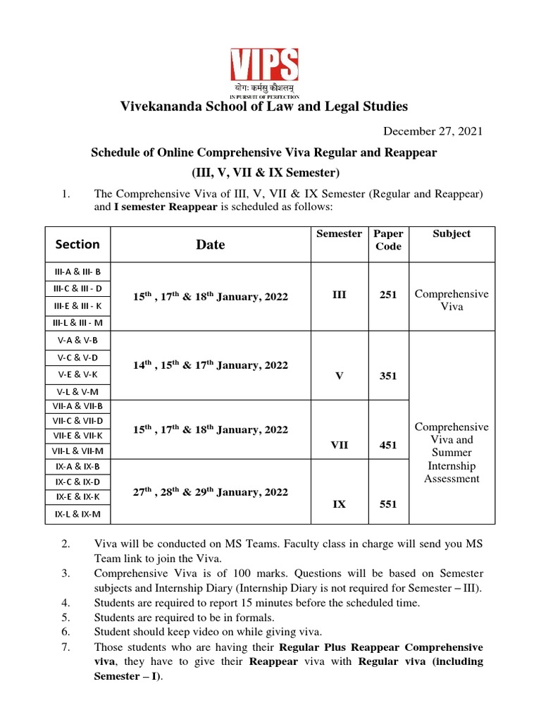 Notice for Comprehensive Viva (Students) | PDF