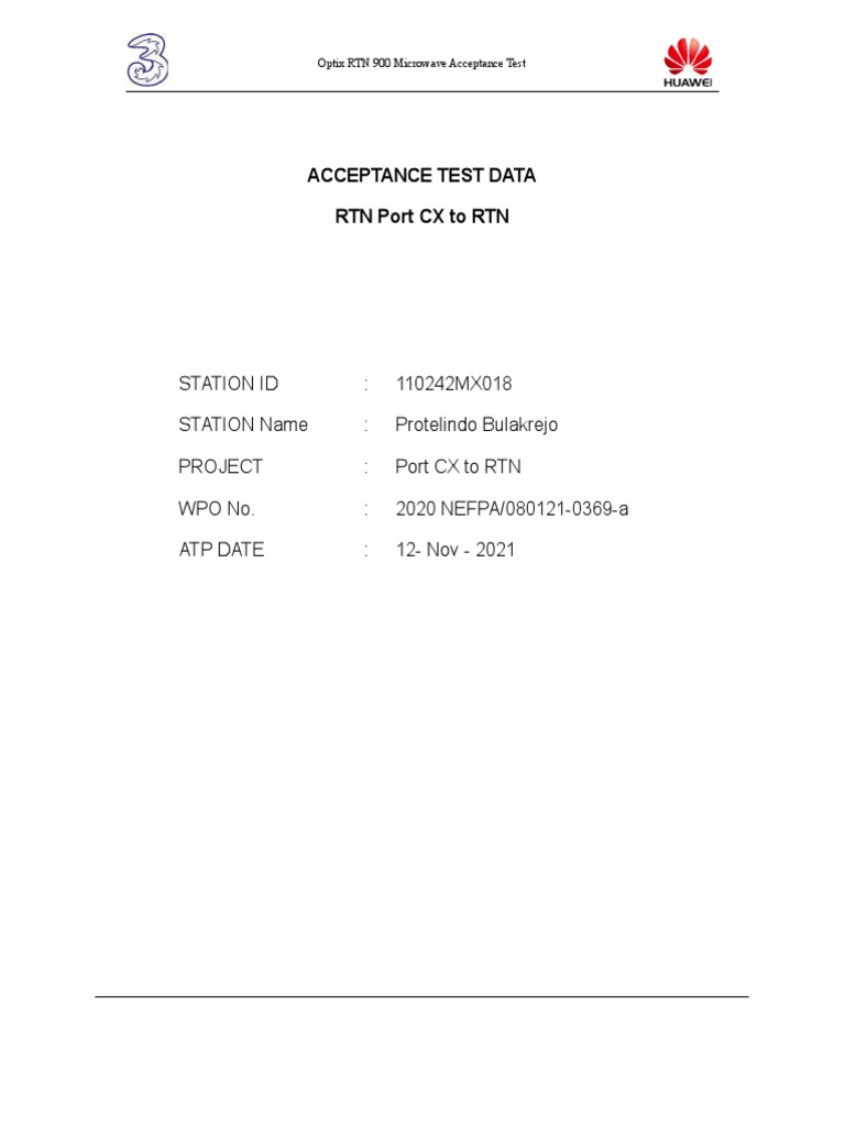 Acceptance Test Data RTN Port CX To RTN | PDF