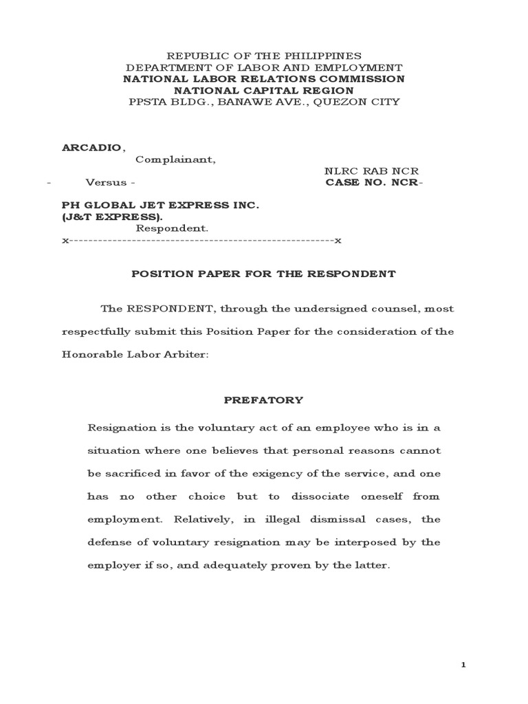 Sample Position Paper | PDF | Employment | Common Law