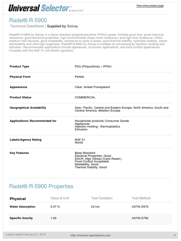 Radel® R-5900 - Solvay | Download Free PDF | Building Materials ...