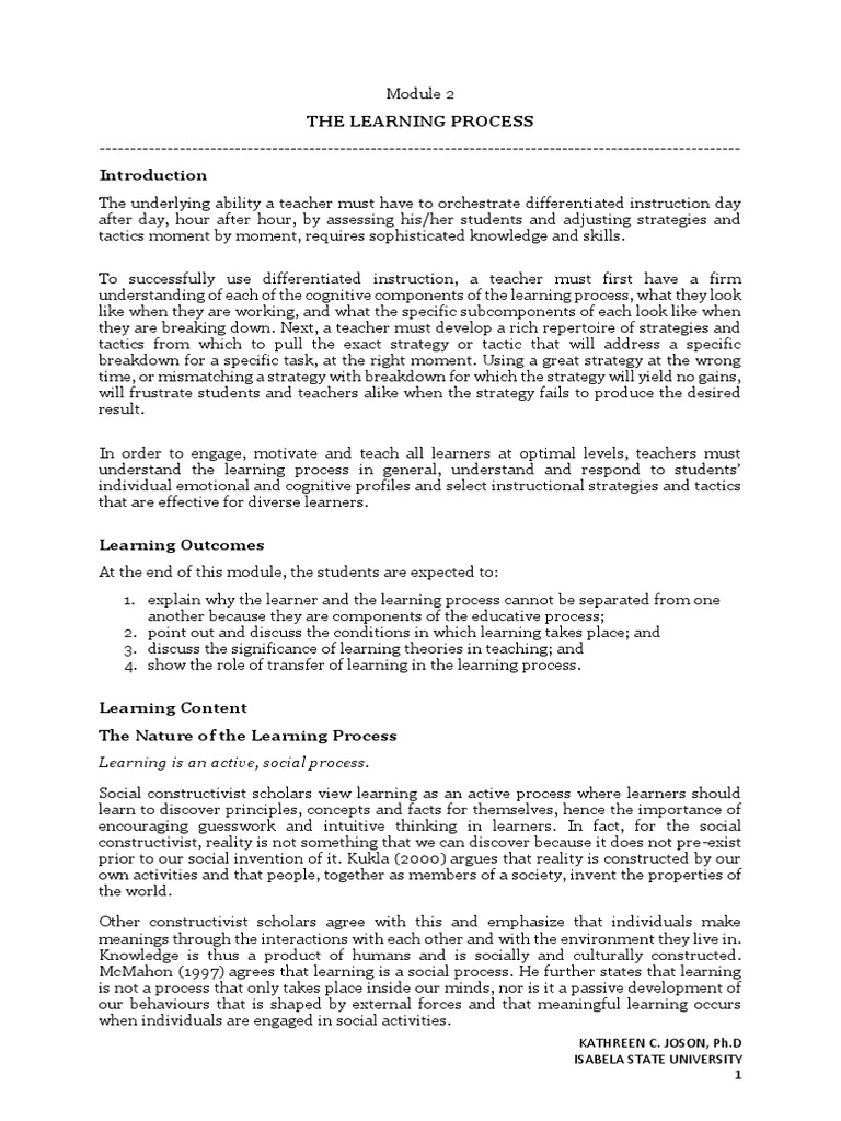 Module 2-The Learning Process | PDF | Constructivism (Philosophy Of ...