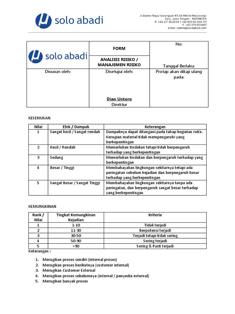 Form Analisis Risiko | PDF