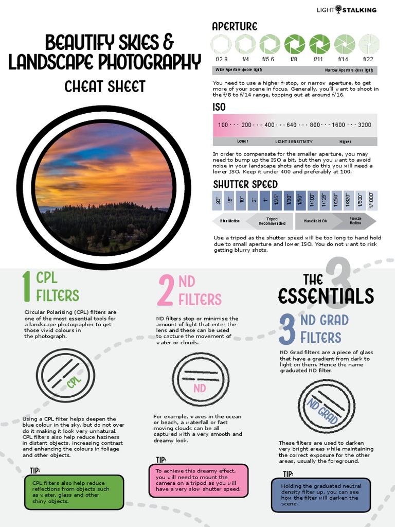 Beautify Skies & Landscape Photography: Cheat Sheet | PDF | Shutter ...