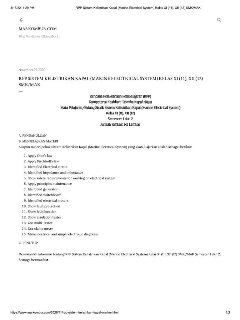 Isi RPP Listrik | PDF