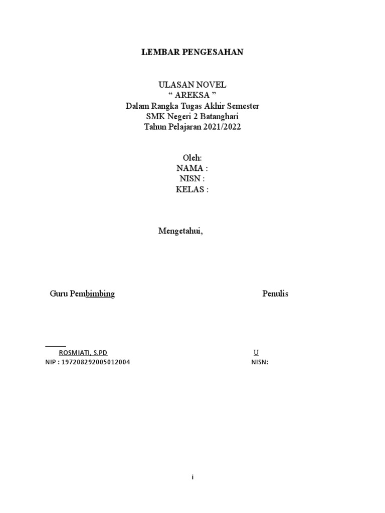 Resensi Novel Areksa: Tugas Akhir SMK | PDF