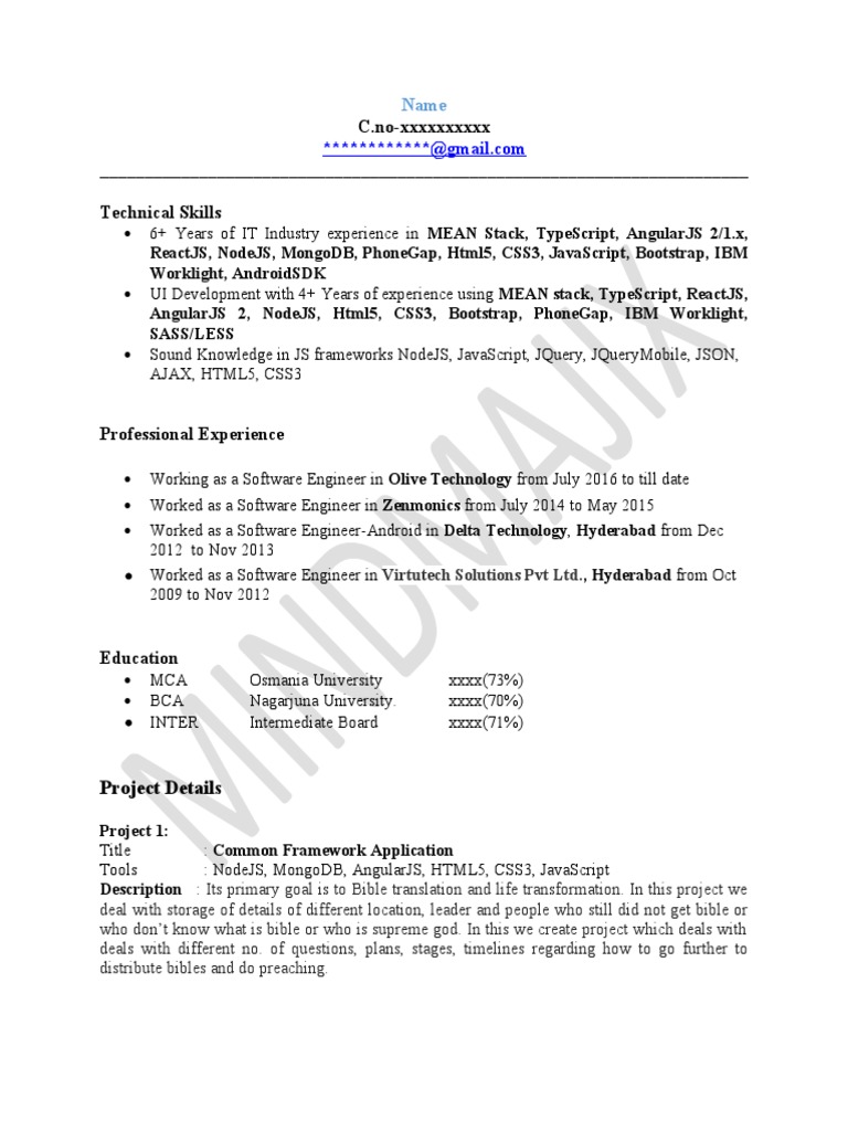 Mean Stack Sample Resume 3 | PDF | Mobile App | Angular Js