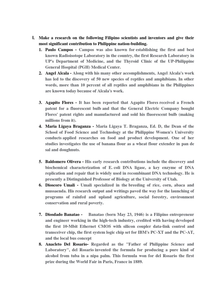 Filipino Scientists and Inventors - Significant Contribution To Phil. | PDF