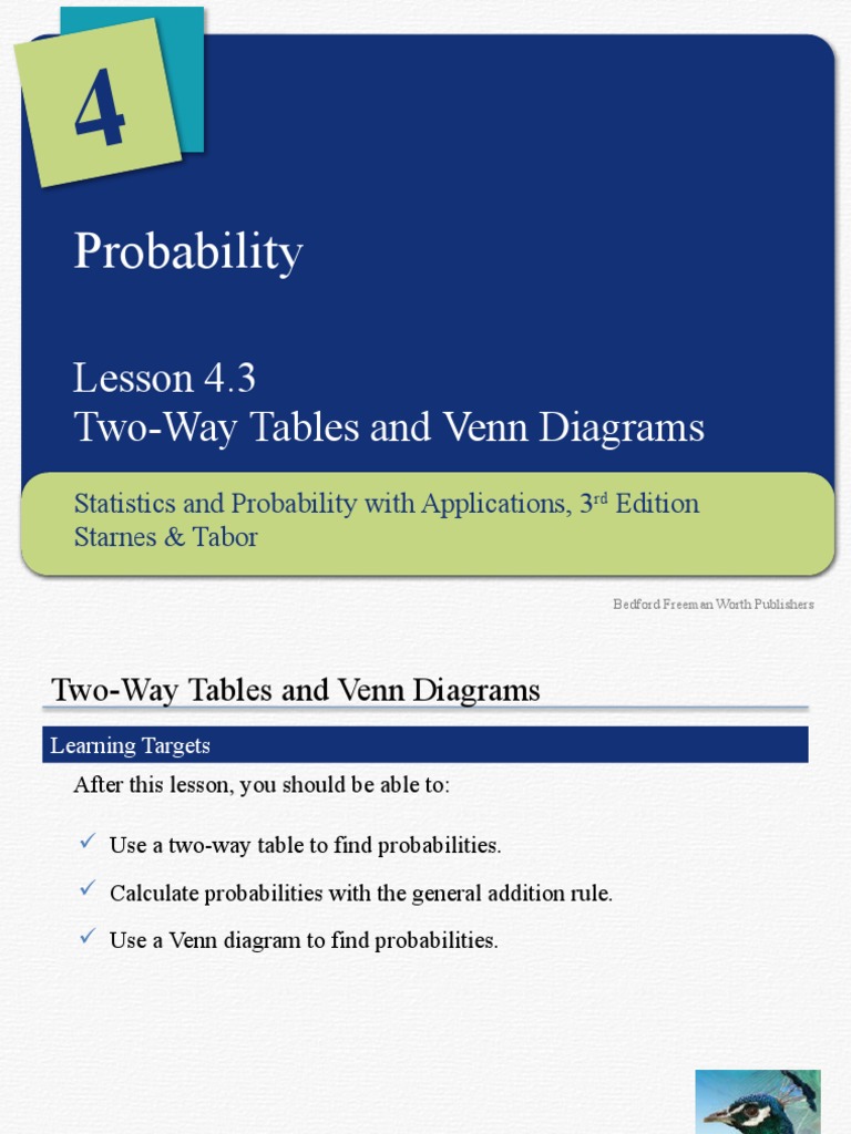 Probability: Lesson 4.3 Two-Way Tables and Venn Diagrams | PDF ...