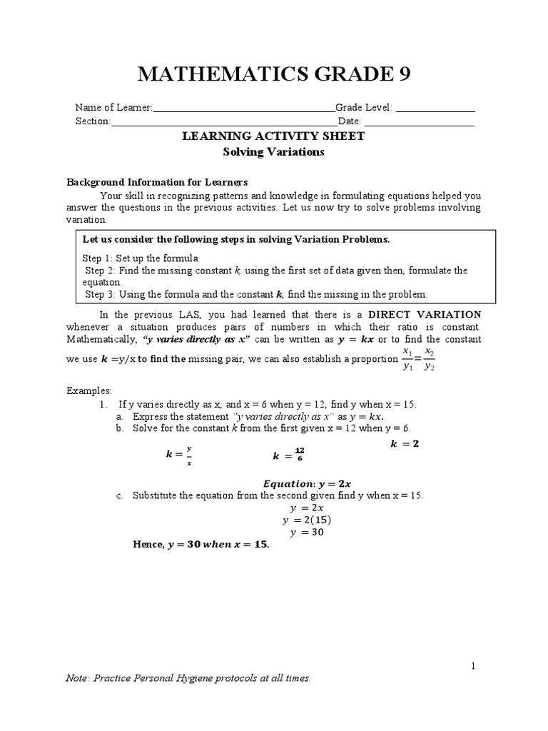 Las Problem Solving Involving Variation | PDF