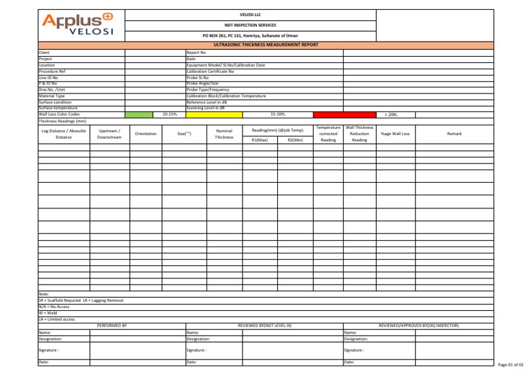 Ultrasonic Thickness Measurement Report | PDF | Nondestructive Testing ...