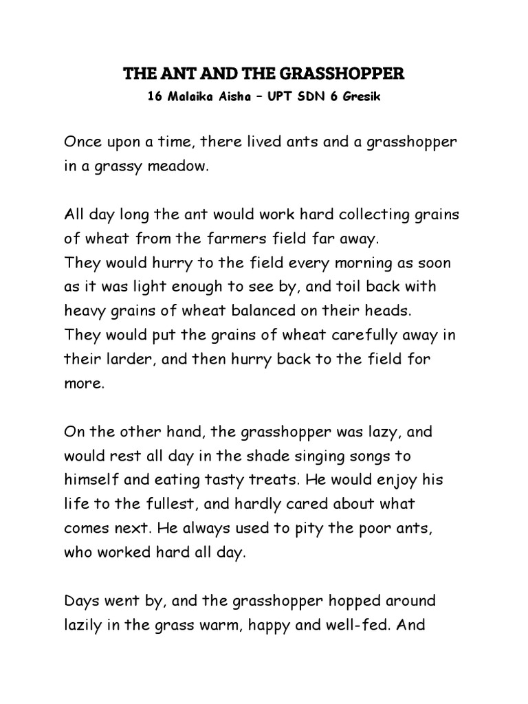 The Ant and the Grasshopper Fable | PDF