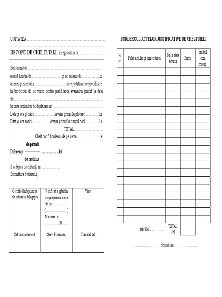 Formular Decont Intern | PDF