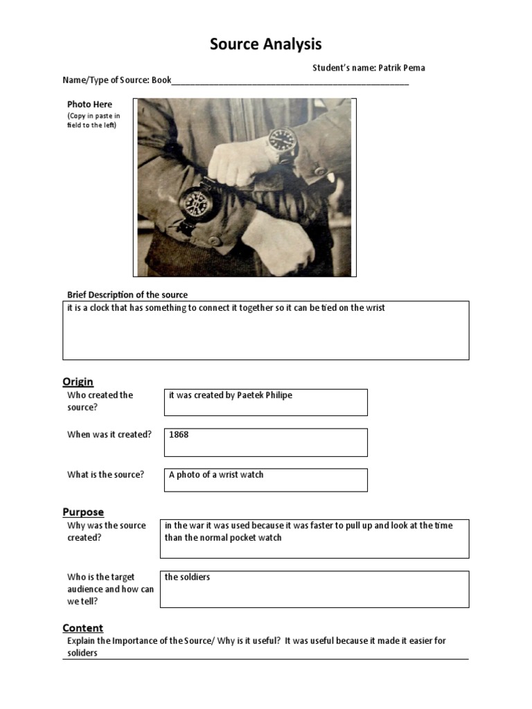 Source Analysis Template (MYP3&4) | PDF