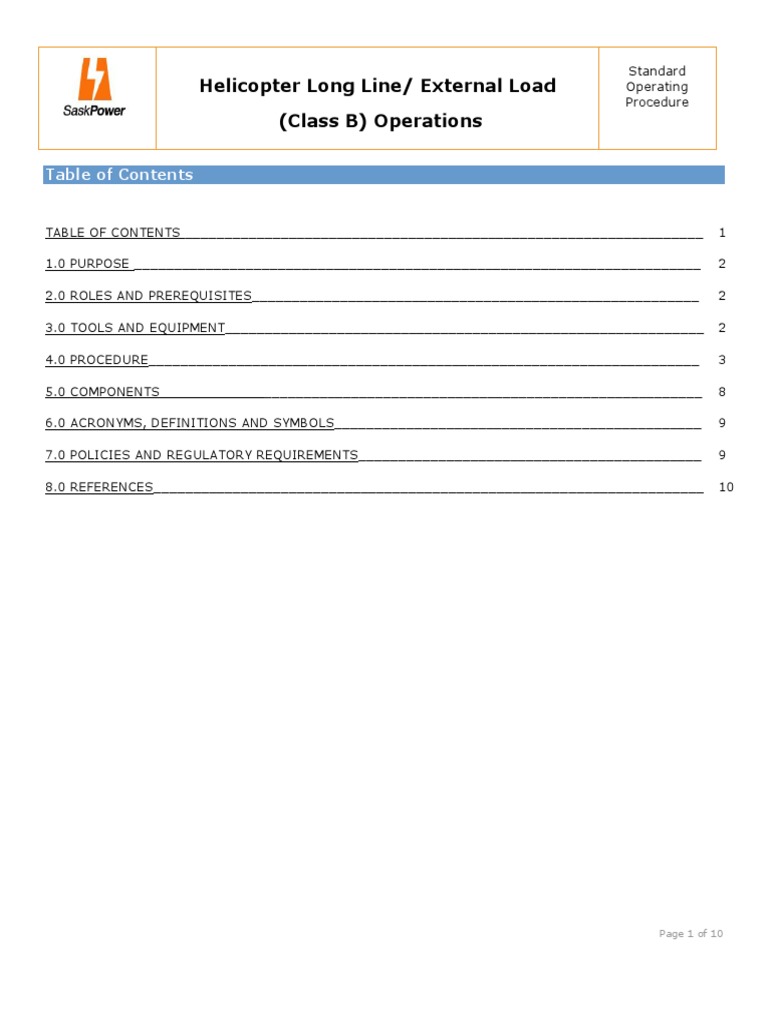 Helicopter Long Line/ External Load (Class B) Operations: Page 1 of 10 ...