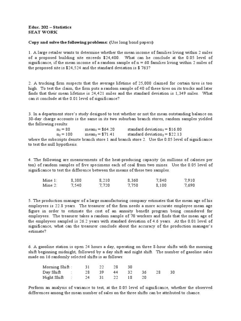 Educ 202 Seatwork | PDF | Statistical Significance | Statistics