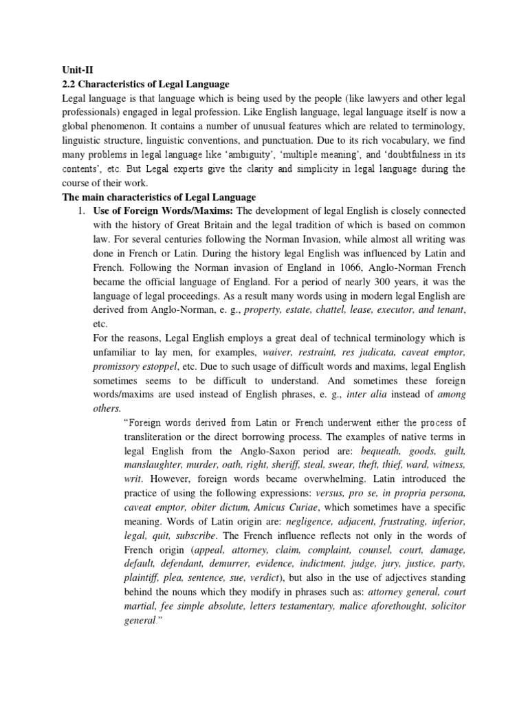Characteristics of Legal Language | PDF | Sentence (Linguistics ...