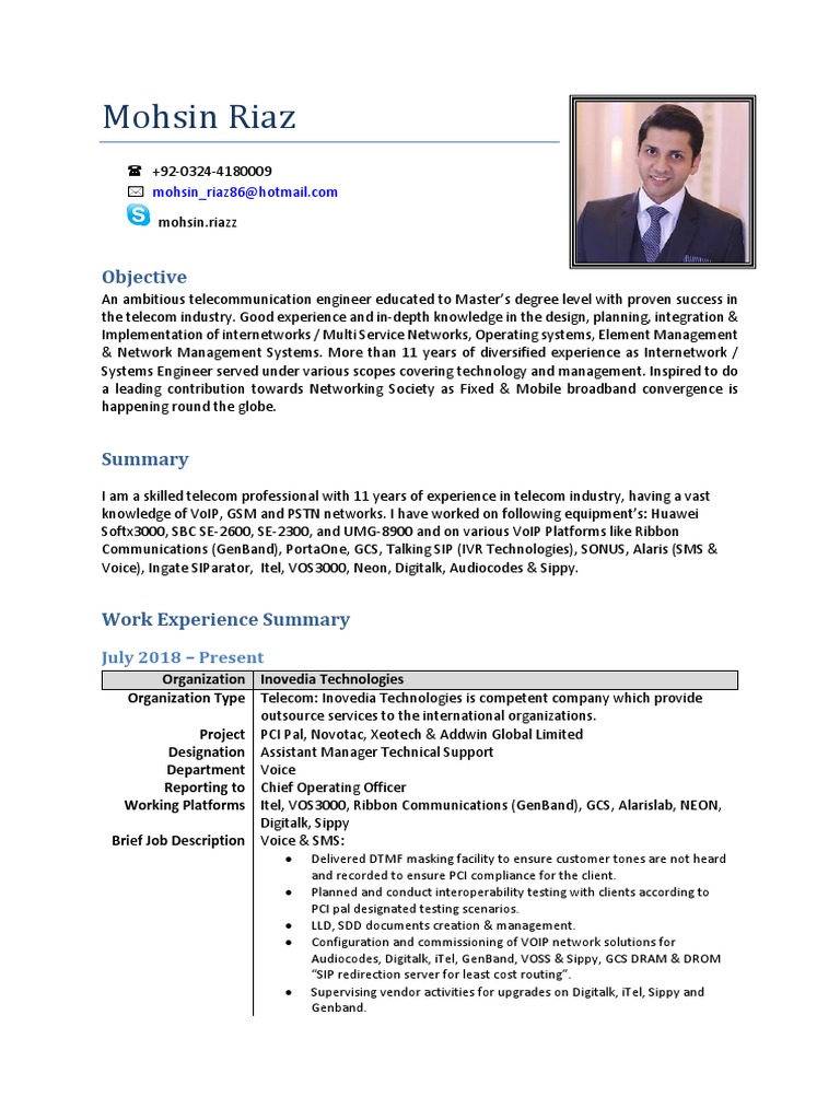 Mohsin Riaz CV v6.3 | PDF | Session Initiation Protocol | Voice Over Ip