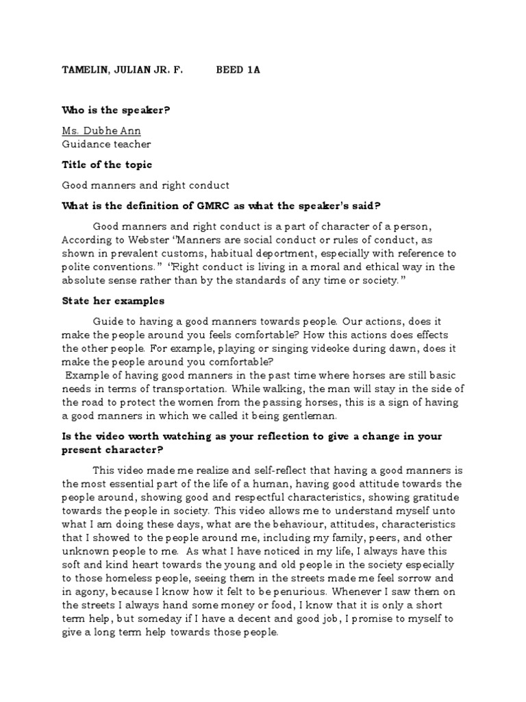 Who Is The Speaker?: Tamelin, Julian Jr. F. Beed 1A | PDF | Etiquette ...
