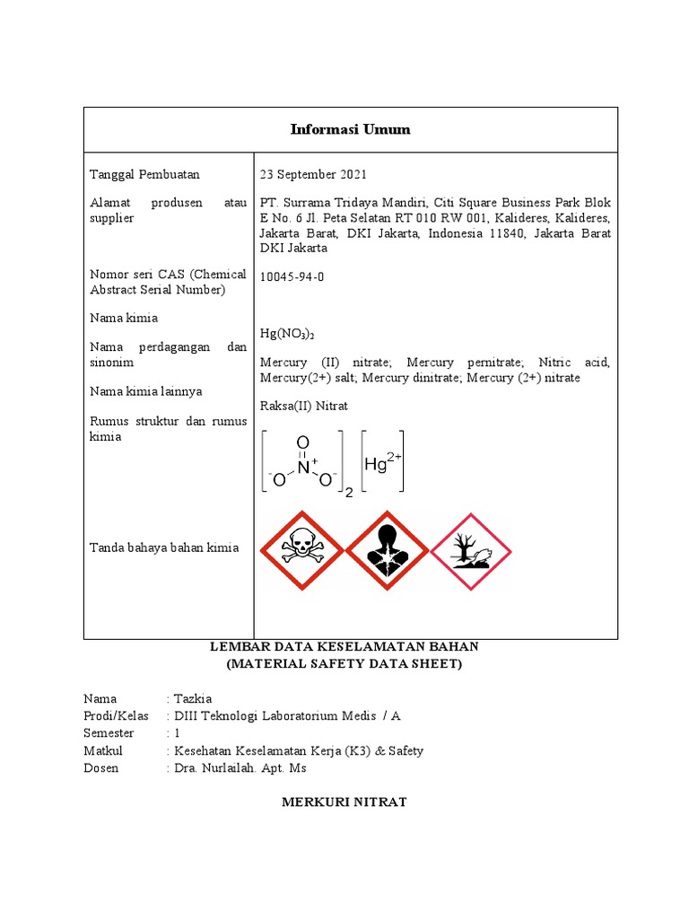 MSDS Merkuri Nitrat | PDF