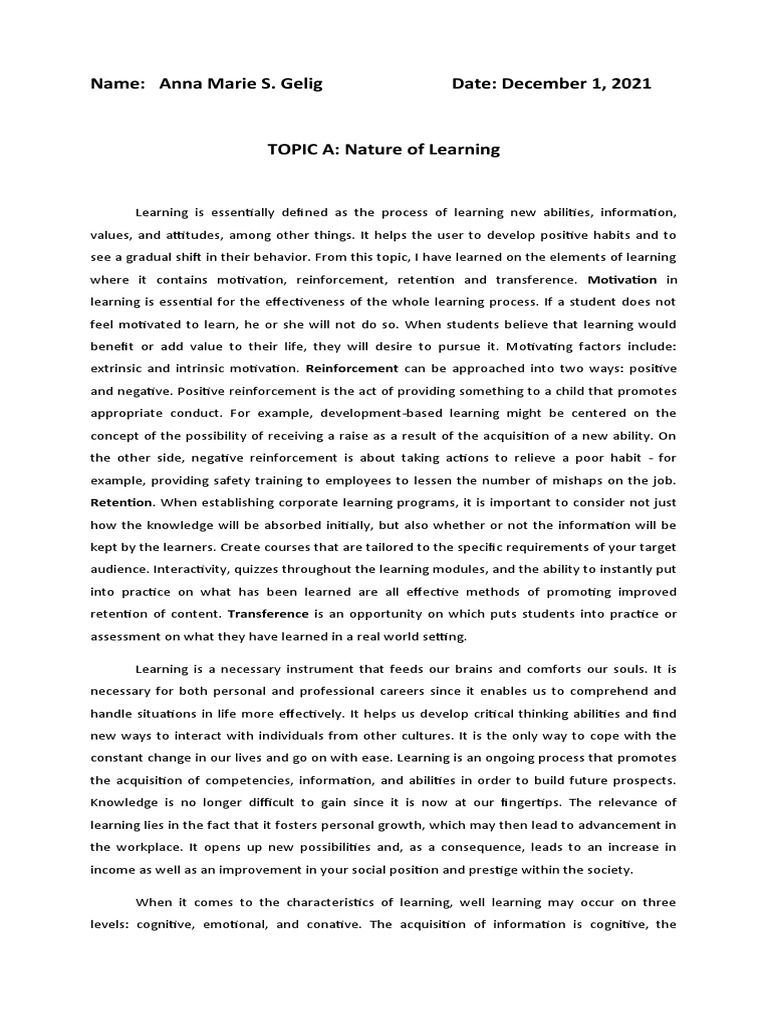 Nature of Learning | PDF | Learning | Motivational