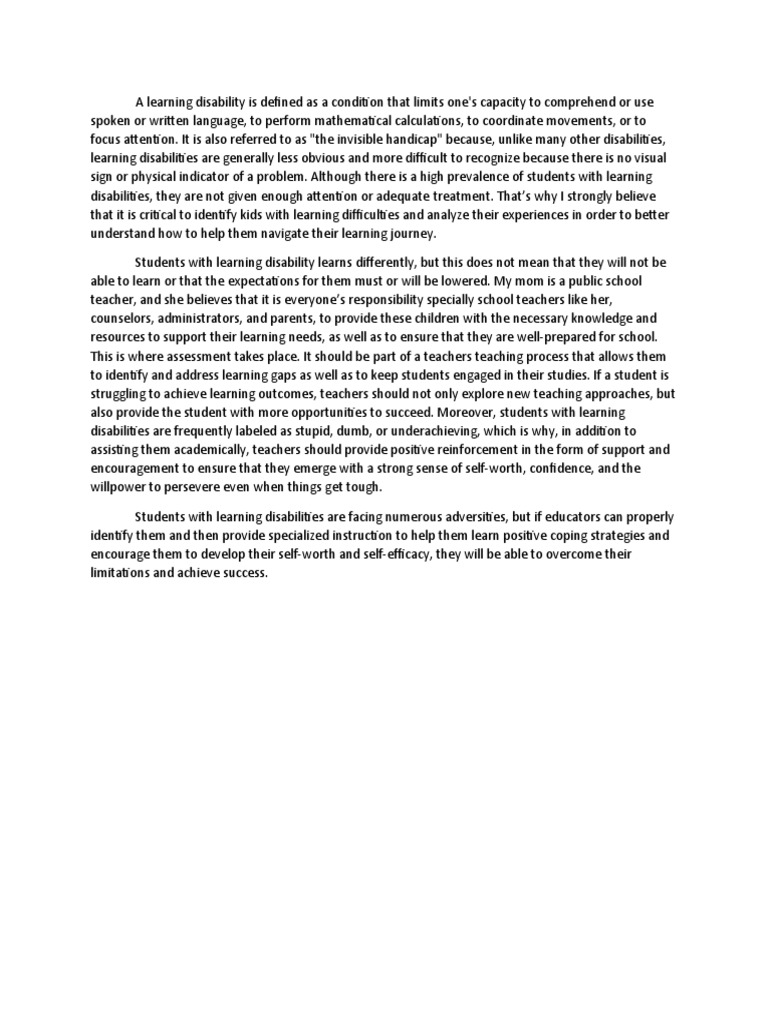 Essay On Learning Disabilities | PDF