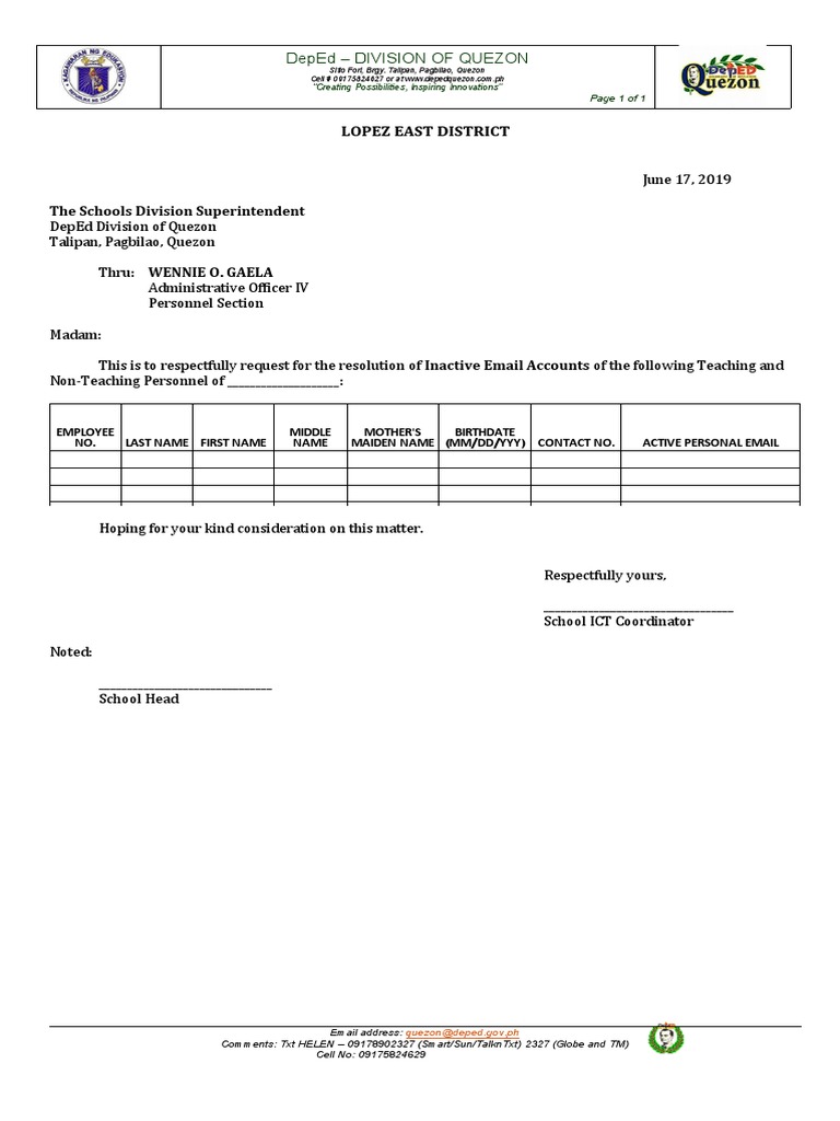 Sample Request Letter For Reactivation of DepEd Email | PDF