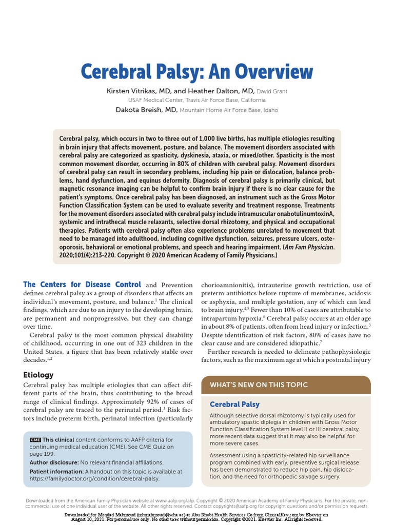 Cerebral Palsy An Overview | PDF | Cerebral Palsy | Urinary Incontinence