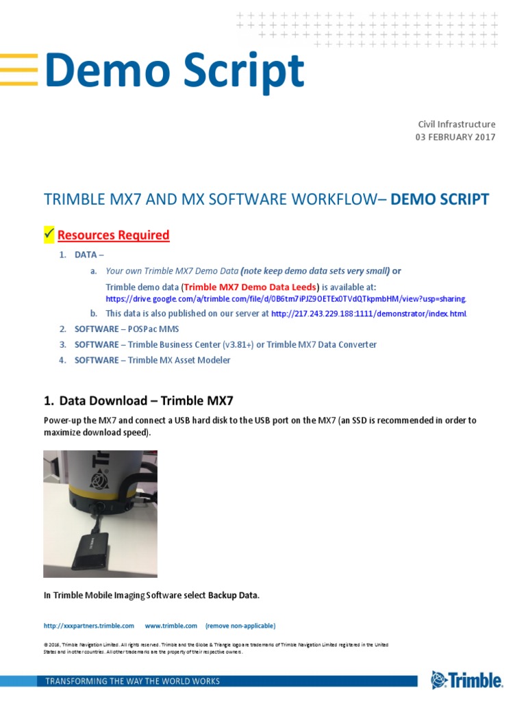 Demo Script: Trimble Mx7 and MX Software Workflow - Demo Script | PDF ...
