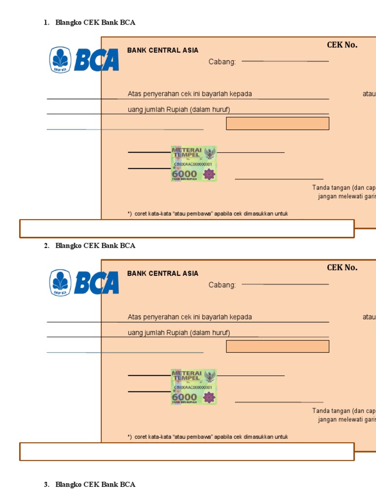 Blanko Cek & BG Bank Bca | PDF