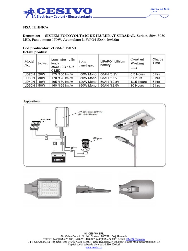 Fisa Tehnica Stalp Iluminat 150W Mono 50W LED3030 | PDF