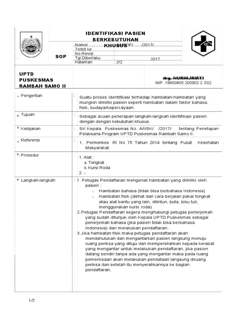 Sop Pasien Berkebutuhan Khususdocx | PDF