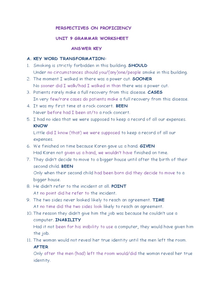 Unit 9 Grammar Answer Key PDF