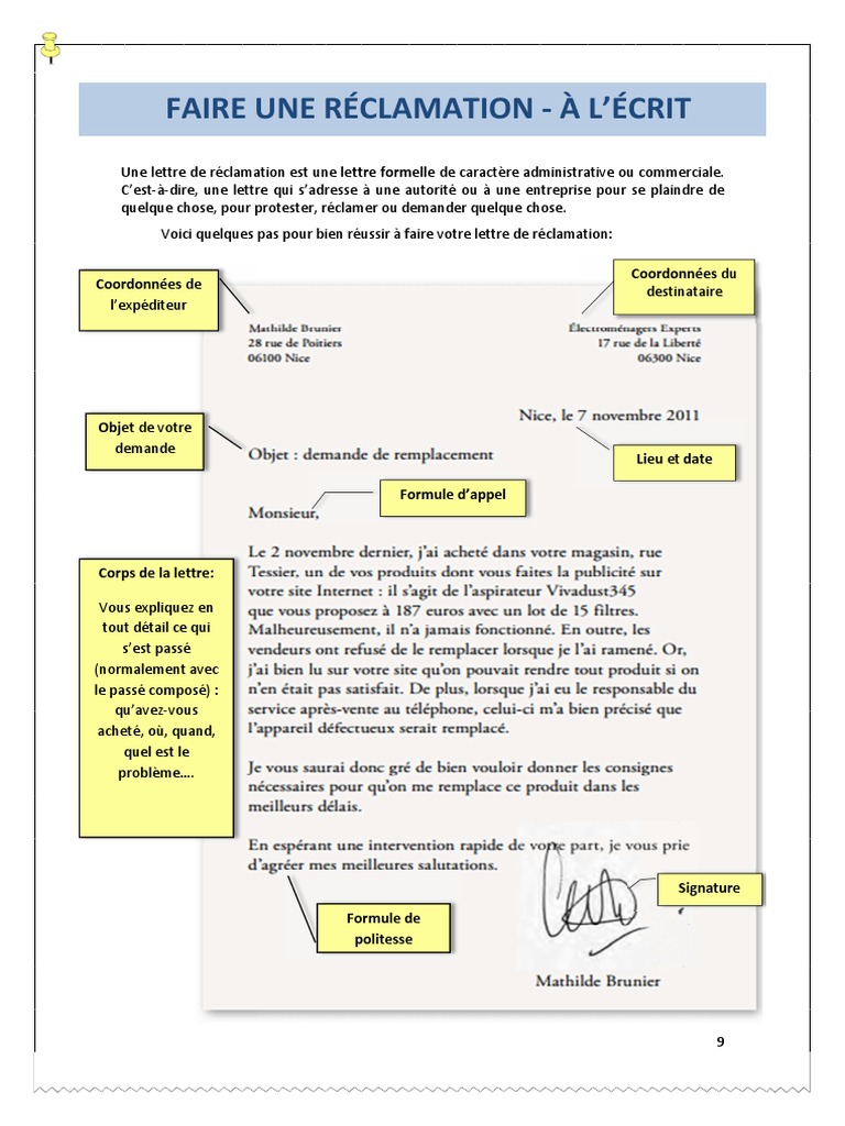 Guide pour rédiger une lettre de réclamation | PDF