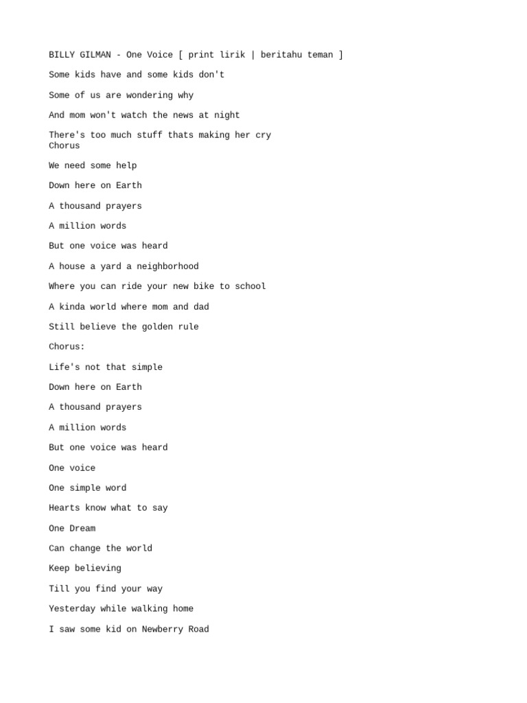 Billy Gilman - One Voice | PDF