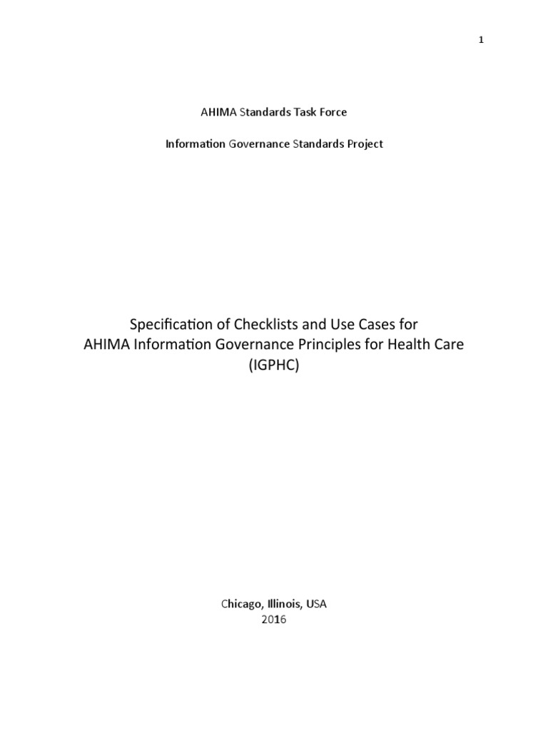 Specification of Checklists and Use Cases For AHIMA Information ...