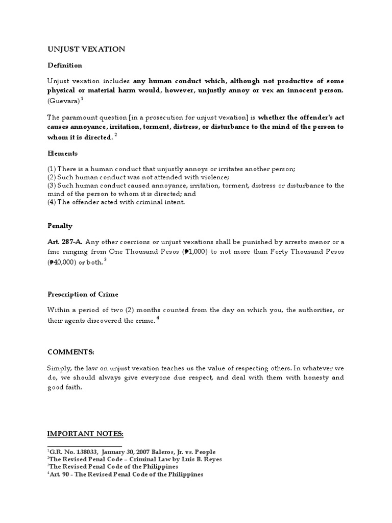 Unjust Vexation) | PDF | Criminal Law | Crime & Violence