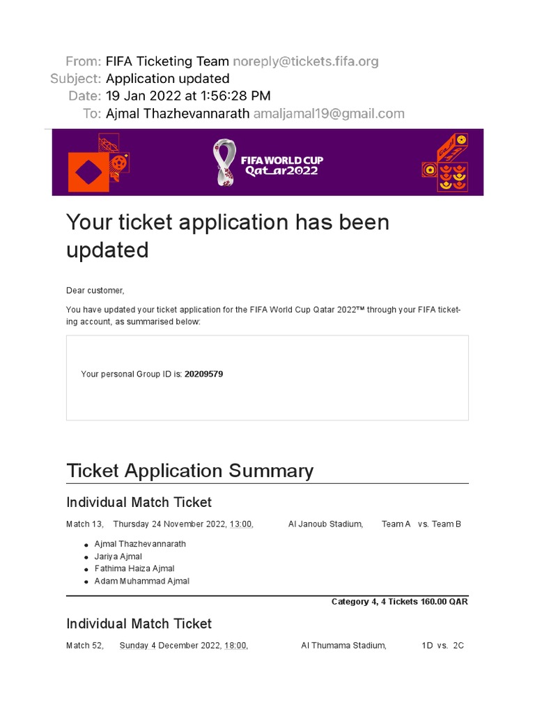 Your Ticket Application Has Been Updated | PDF | Payments | Fifa