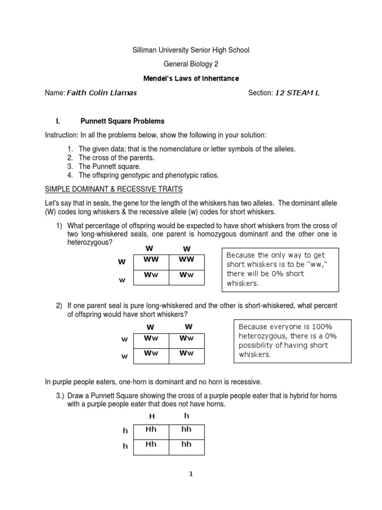LLAMAS Worksheet Mendels Laws of Inheritance | PDF | Dominance ...